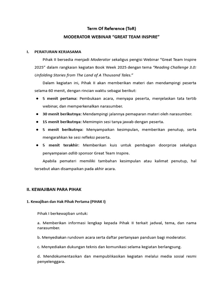 ToR Moderator Webinar Great Team Inspire | PDF