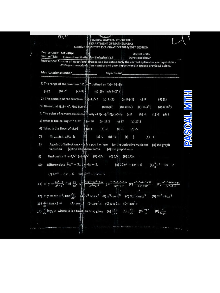 MTH 102 past question . from victor pascal MTH | PDF