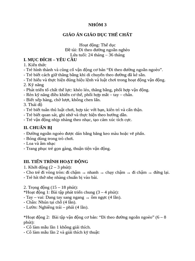Giáo Án GDTC - Nhóm 3 | PDF