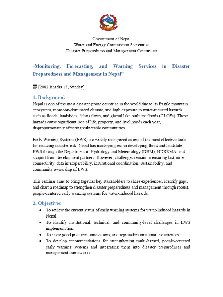 Seminar EWS Water Induced Hazards Nepal | PDF | Flood | Emergency ...