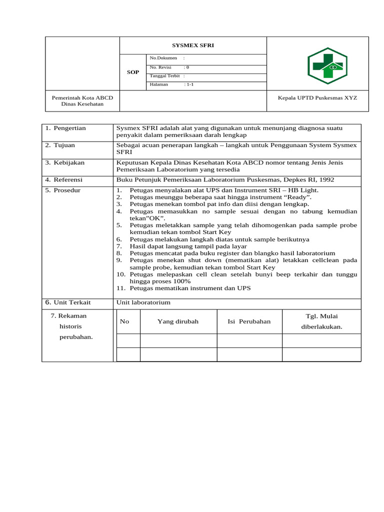Panduan Penggunaan Sysmex SFRI | PDF