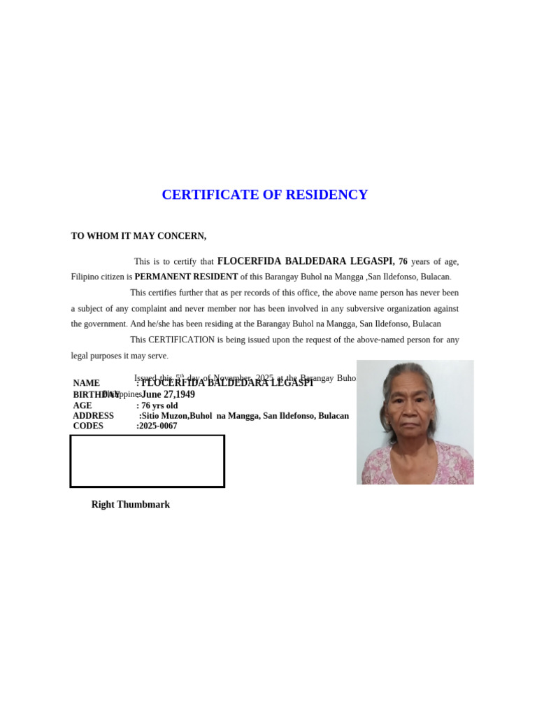 Certificate of Residency | PDF