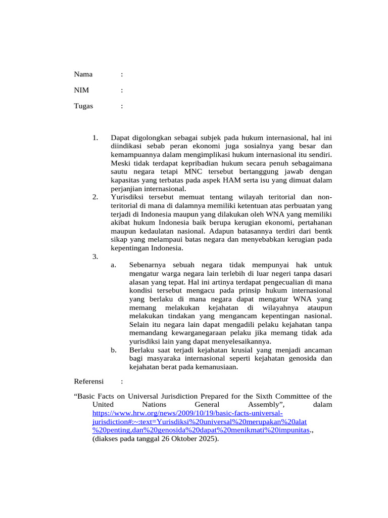 Yurisdiksi Universal dalam Hukum Internasional | PDF
