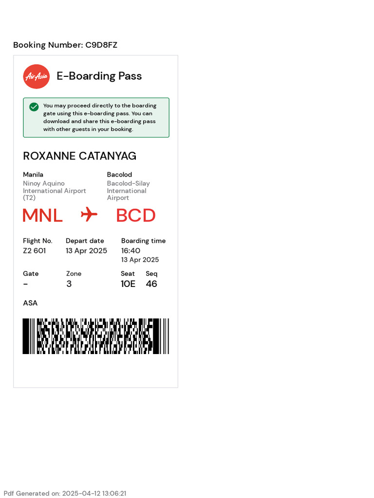 Roxanne Boarding Pass | PDF