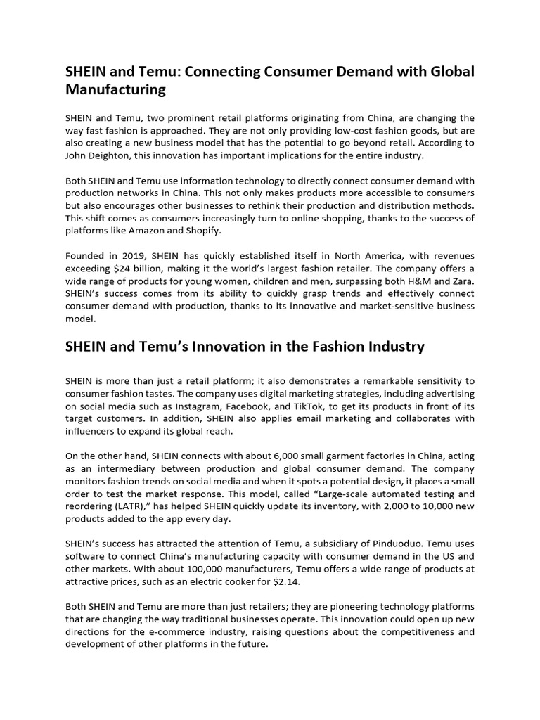 SHEIN and TEMU | PDF | Fashion | Business