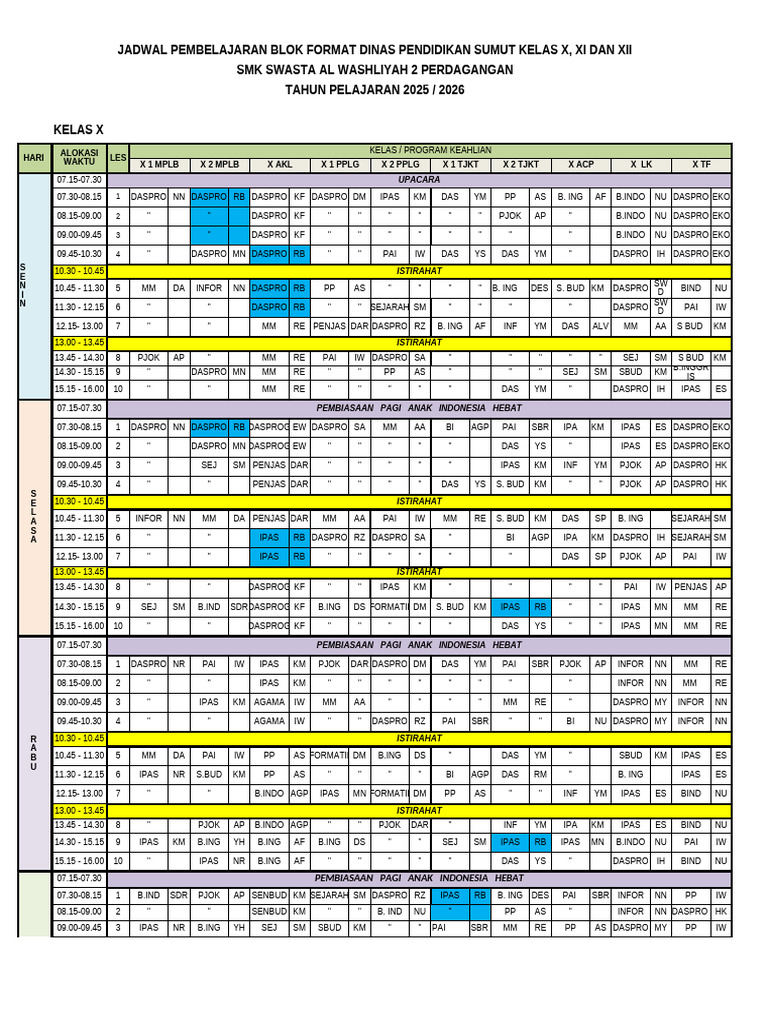 18 Agustus Roster Pembelajaran Format Dinas Pendidikan Prov. Sumut Kls ...