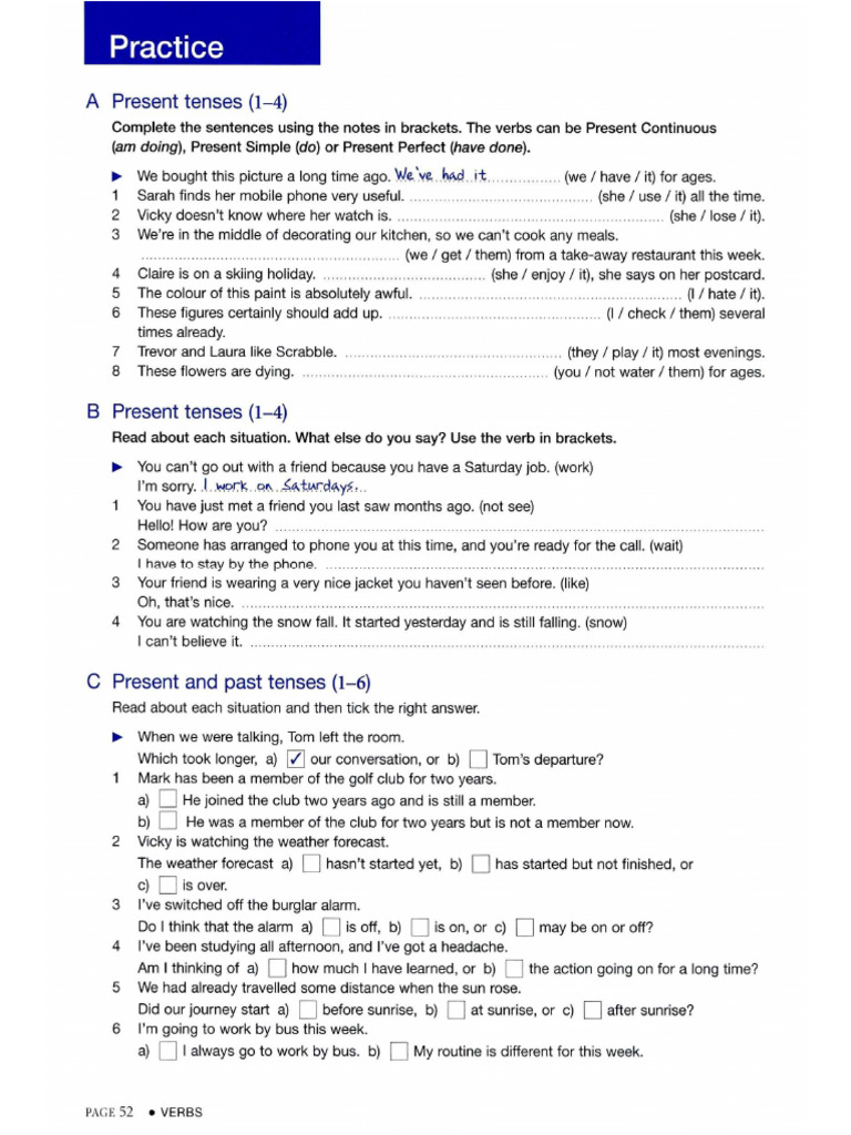 Present + Past Tenses - Ex | PDF
