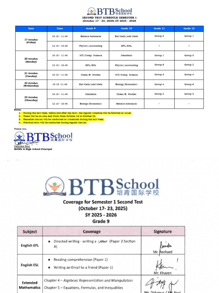 Second Test Schedule: Oct 17-23, 2025 | PDF | Equations | Chemical Bond