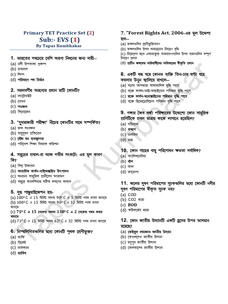 TET Practice Set EVS 1 A | PDF