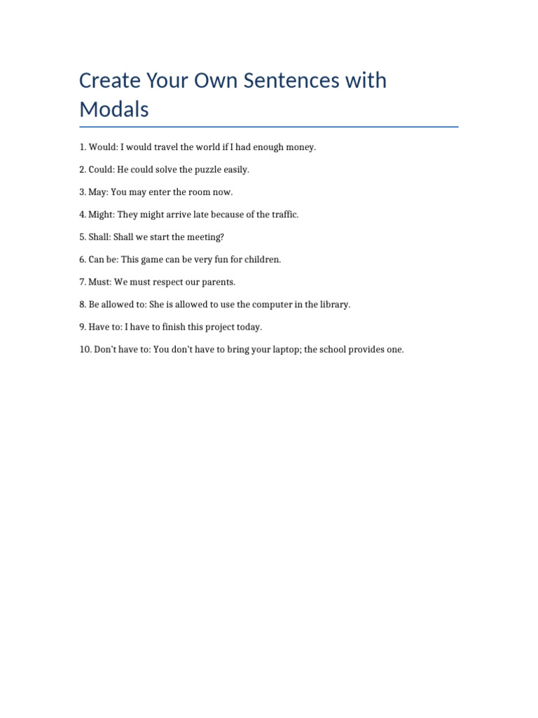 Modals: Create Your Own Sentences | PDF