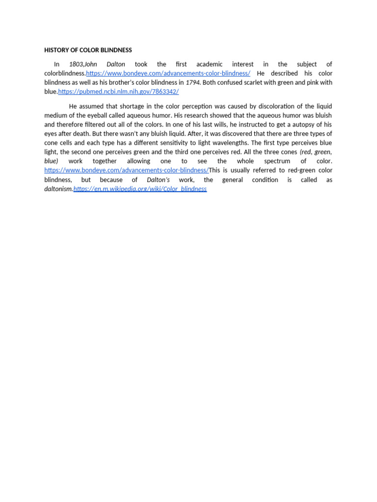 History of Color Blindness Explained | PDF