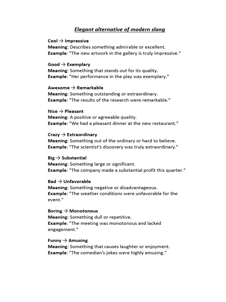 Elegant Alternatives to Modern Slang | PDF