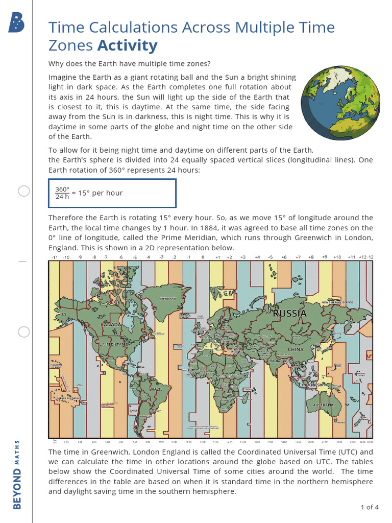 Time Calculations Across Multiple Time Zones Activity | PDF | Longitude ...