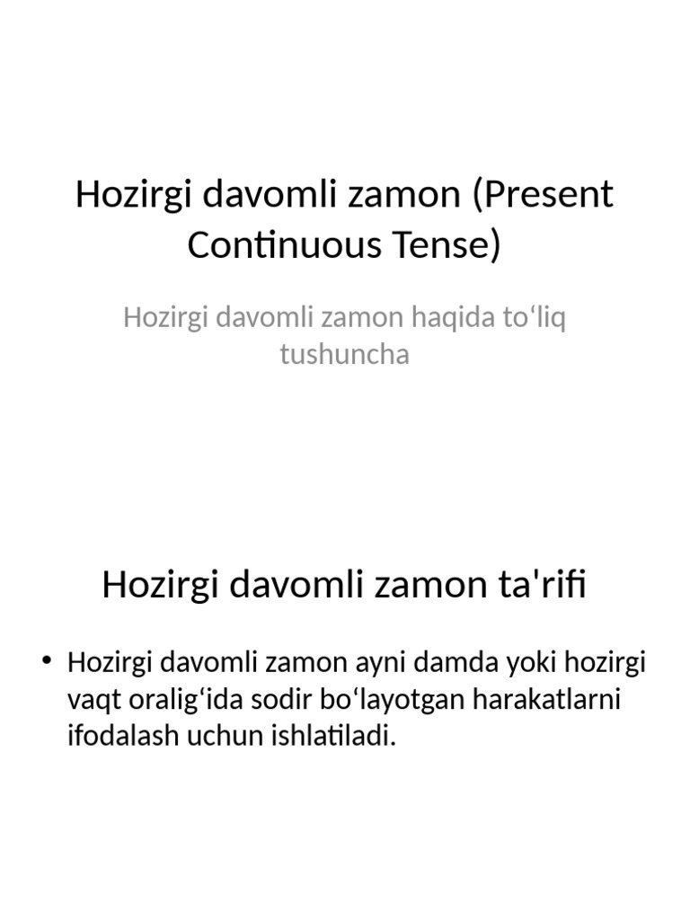 Hozirgi Davomli Zamon Tushunchasi | PDF