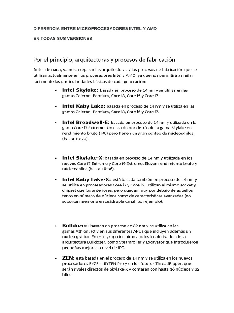 Diferencia Entre Microprocesadores Intel y Amd | PDF | Microprocesador ...