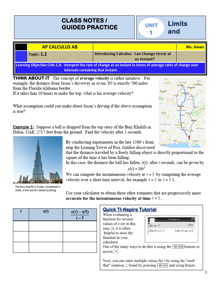 Unit 1 Notes - Limits and Continuity - Official | PDF | Derivative ...
