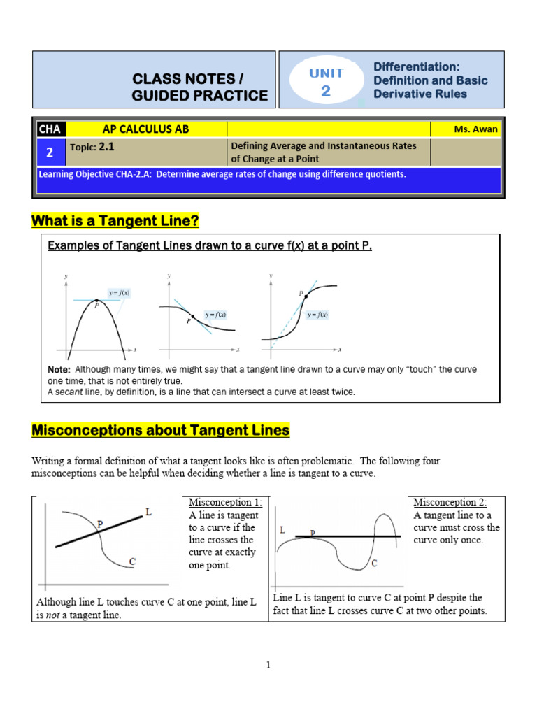 Unit 2 Notes - Differentiation - Definition and Basic Rules Official ...