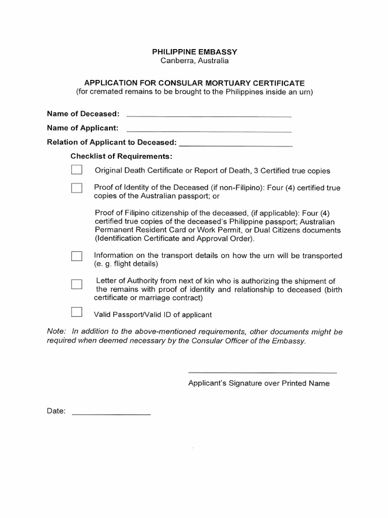 Consular Mortuary Certificate | PDF