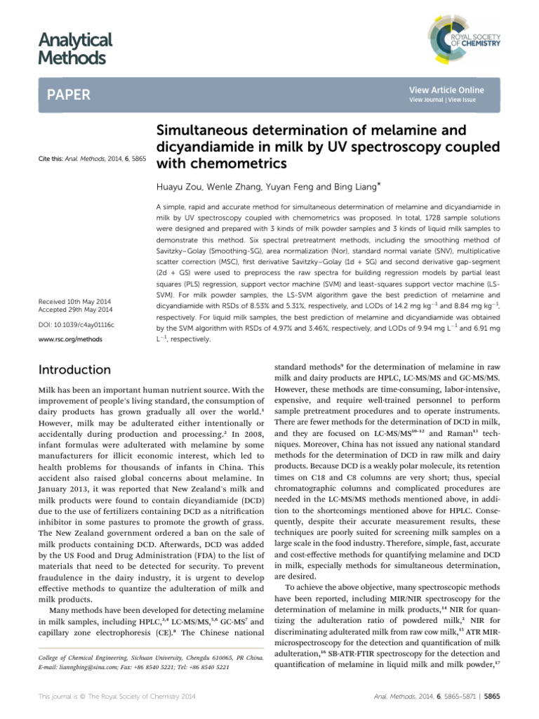 Zou 2014 | PDF | Support Vector Machine | High Performance Liquid ...