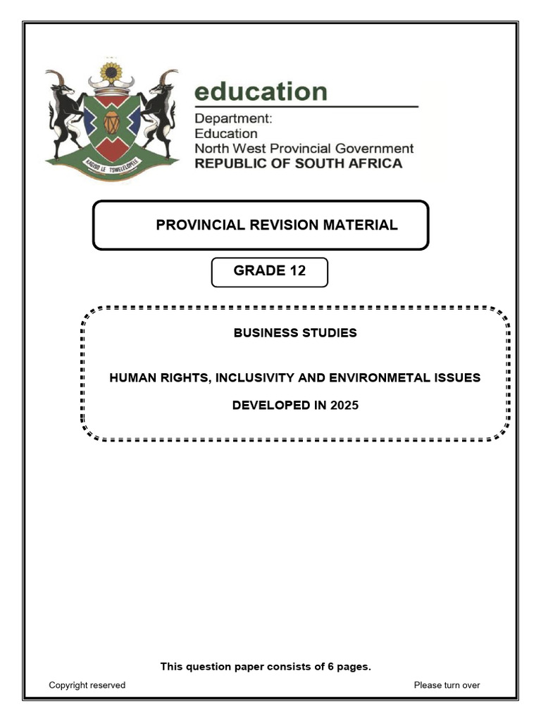 Human Rights, Inclusivity and Environmental Issues Revision Material QP ...