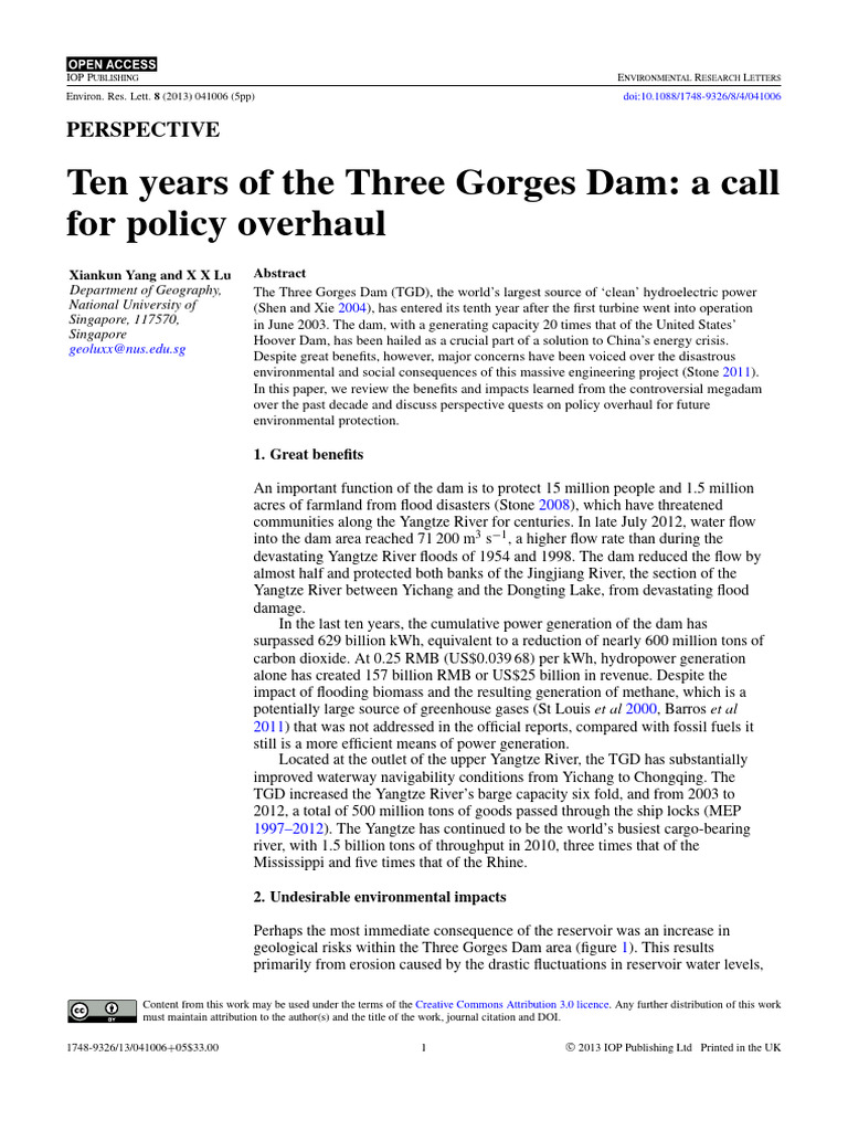 Ten Years of the Three Gorges Dam a Call for Polic | PDF | River | Hydroelectricity