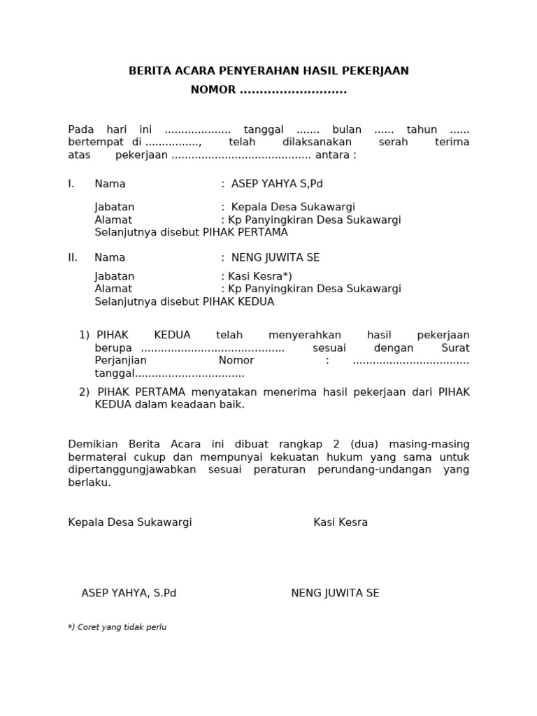 Contoh Ba Penyerahan Hasil Pekerjaan | PDF