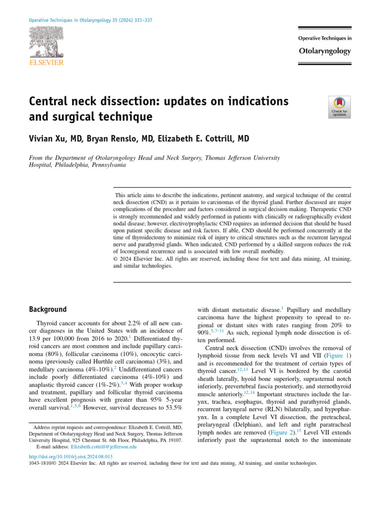 Central Neck Dissection Updates On Indications An | PDF | Thyroid ...