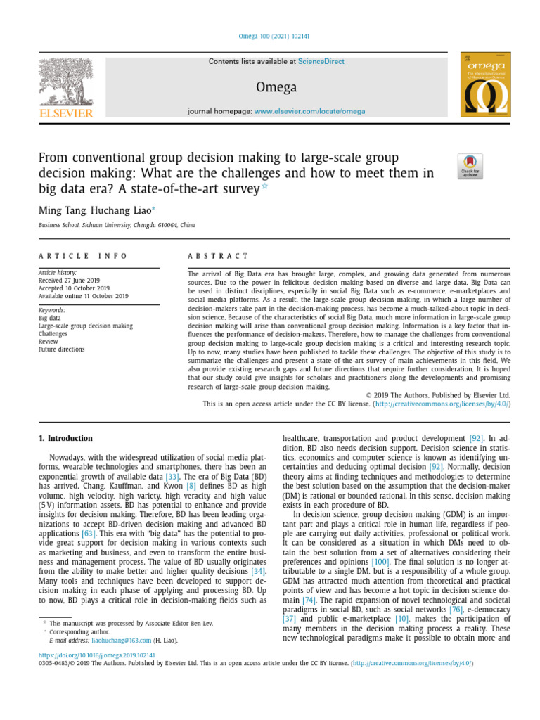 Omega2021-From Conventional Group Decision Making to Large-scale Group Decision Making | PDF ...