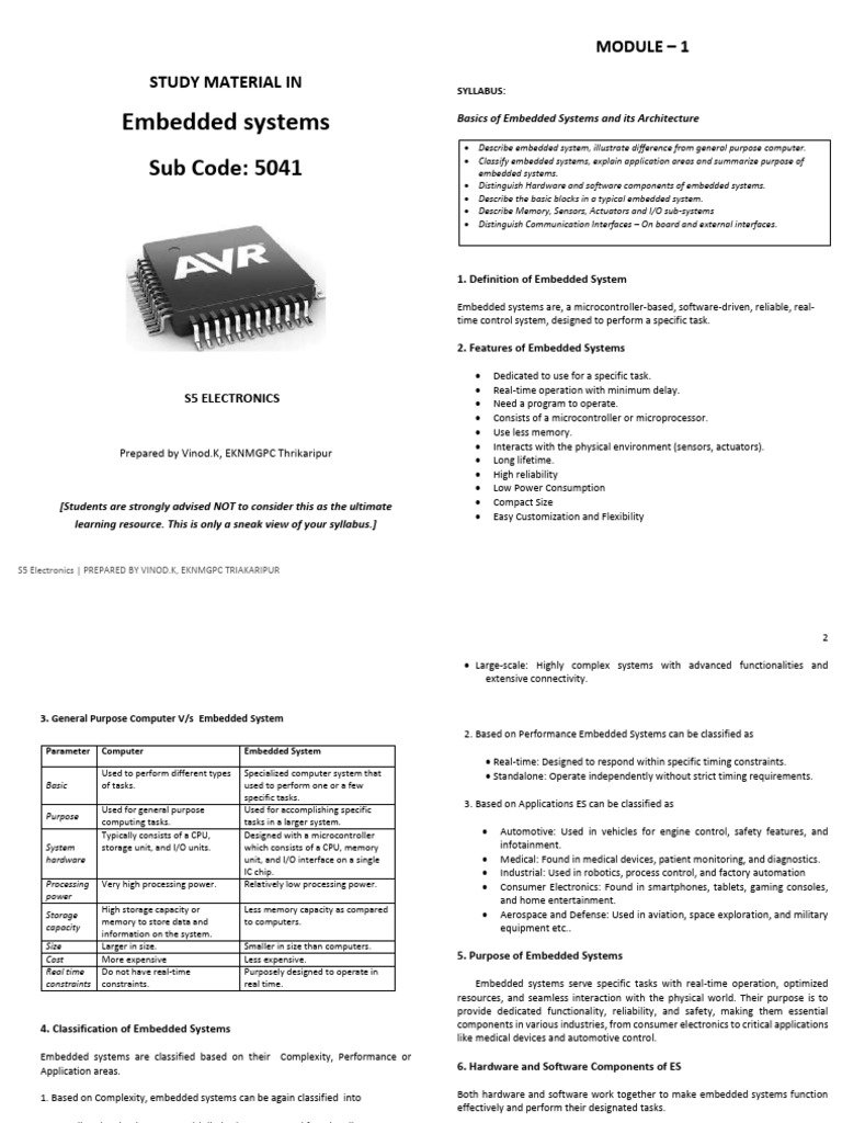 Vinod's ES Material - ALL UNITS | PDF | Embedded System | Microcontroller