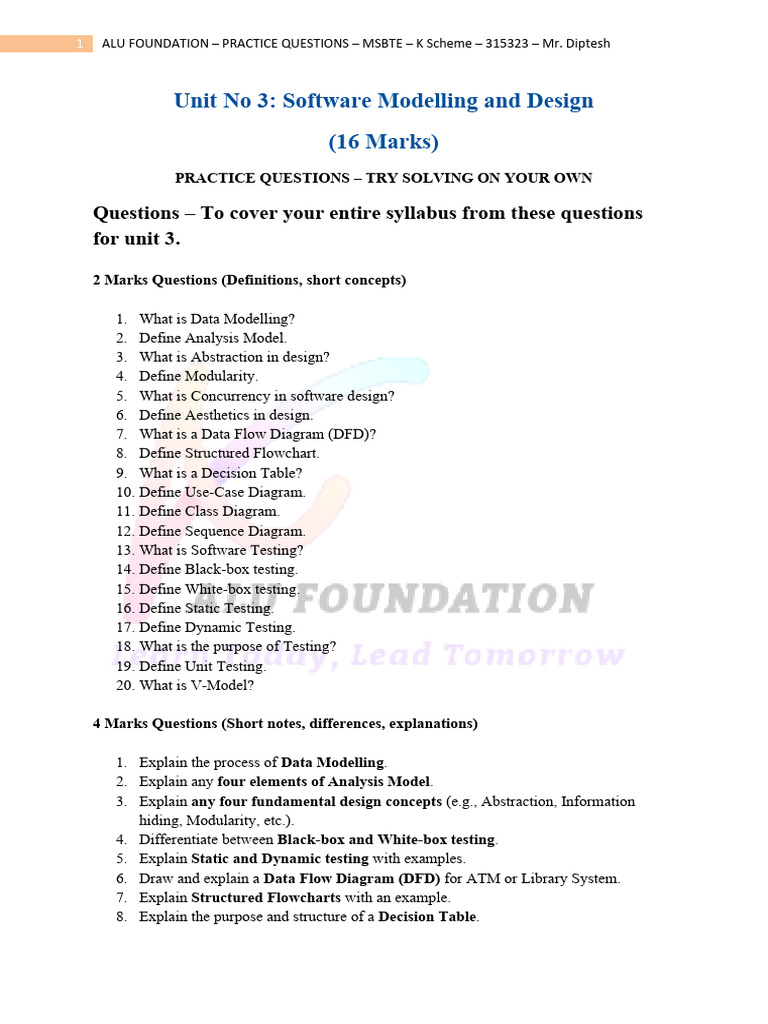 Software Modelling & Design Practice Questions | PDF | Information ...