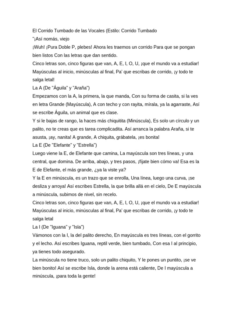 El Corrido Tumbado de Las Vocales | PDF | Caso de carta