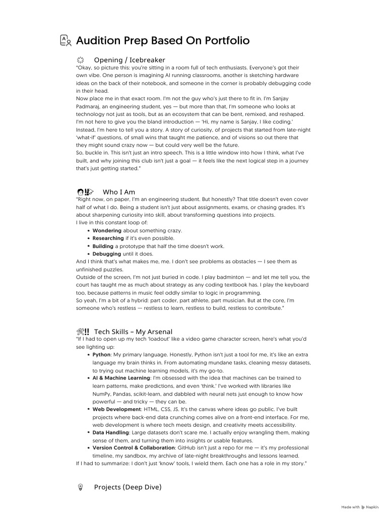Audition Prep Based On Portfolio | PDF | Artificial Intelligence ...