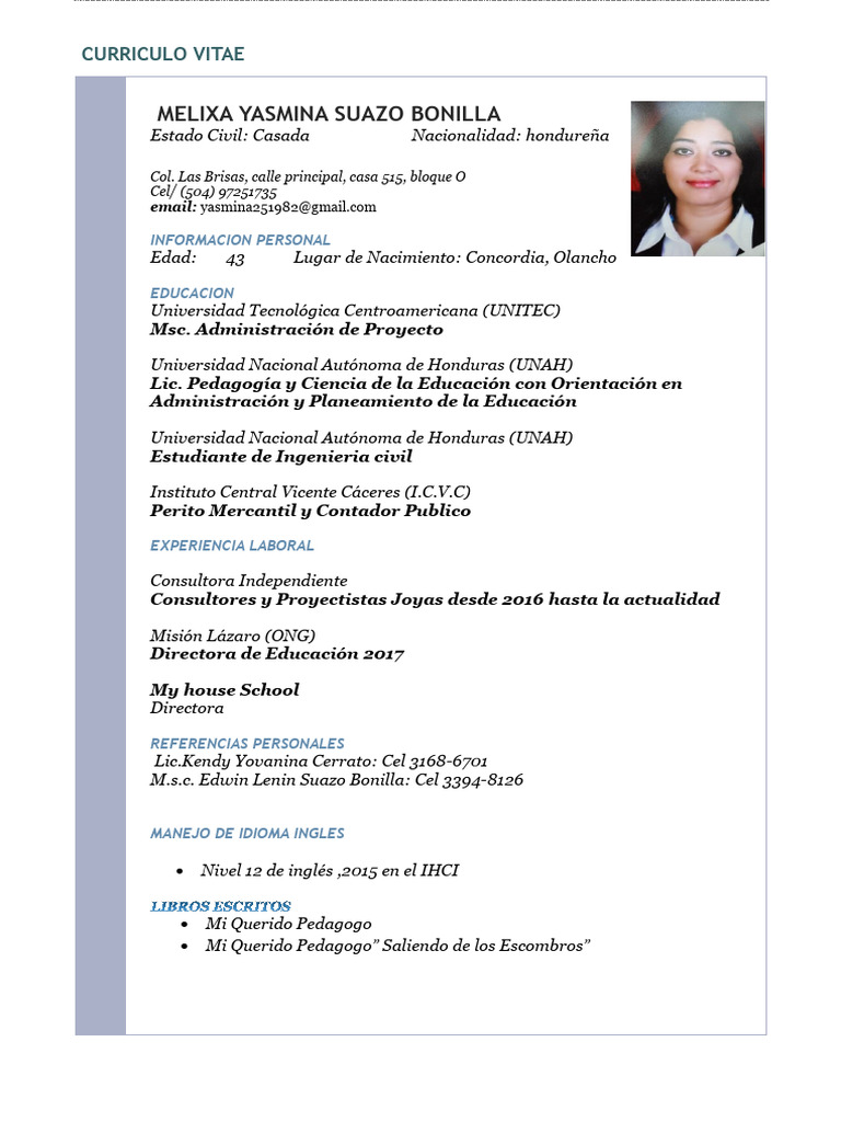 CV Yasmina | PDF | Honduras | Aprendizaje