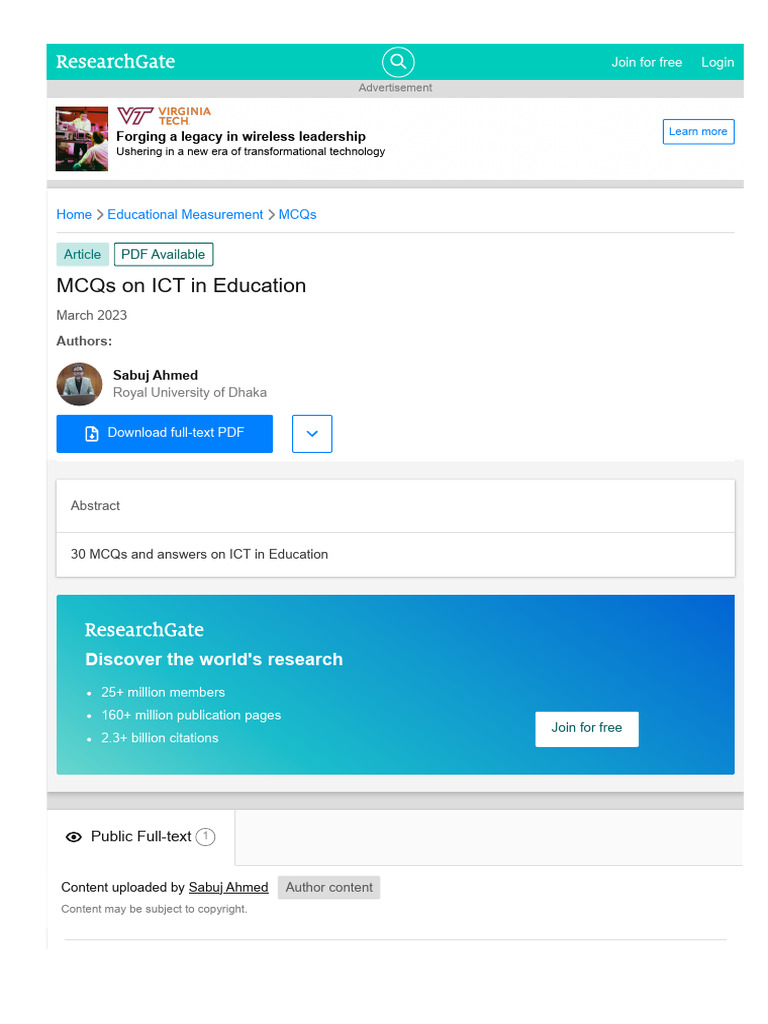 Www-Researchgate-Net-Publication-369170177 MCQs On ICT in Education ...