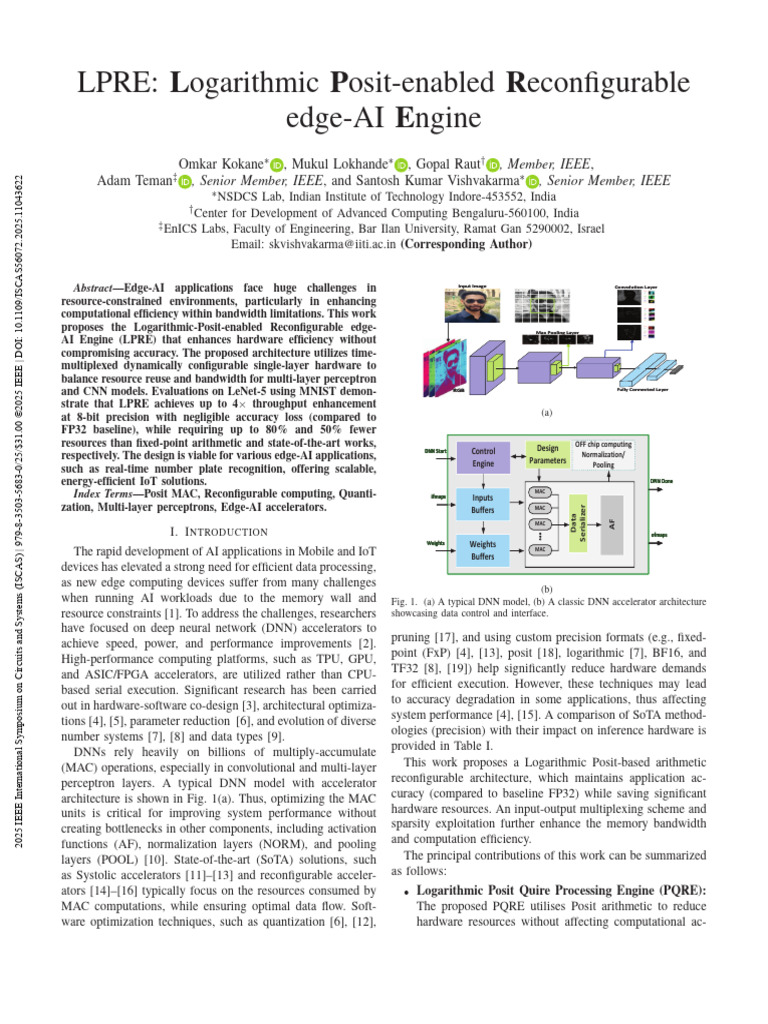 LPRE Logarithmic Posit-Enabled Reconfigurable Edge-AI Engine | PDF ...