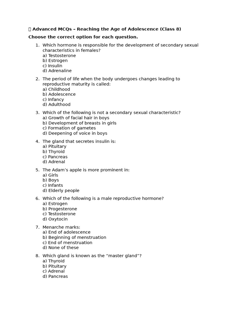 ? Advanced MCQs - RTAof Adol | PDF | Hormone | Estrogen