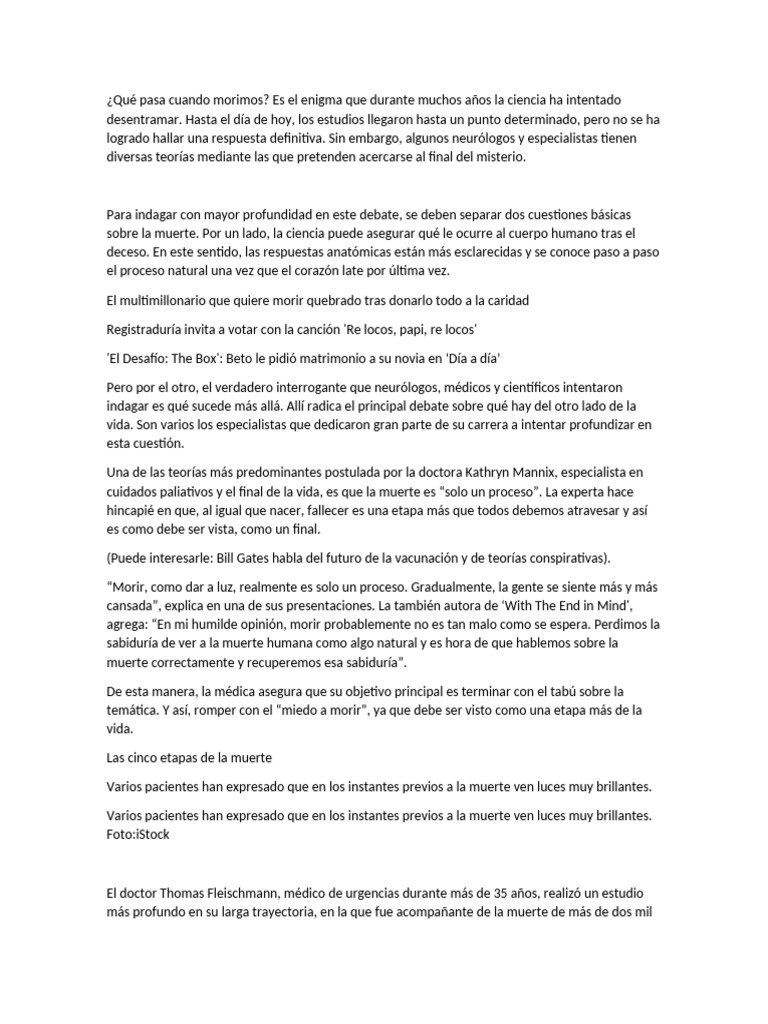 Teorías sobre qué sucede al morir | PDF