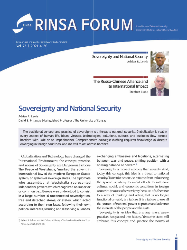 RINSA FORUM Vol.73sovereignty and National Security | PDF