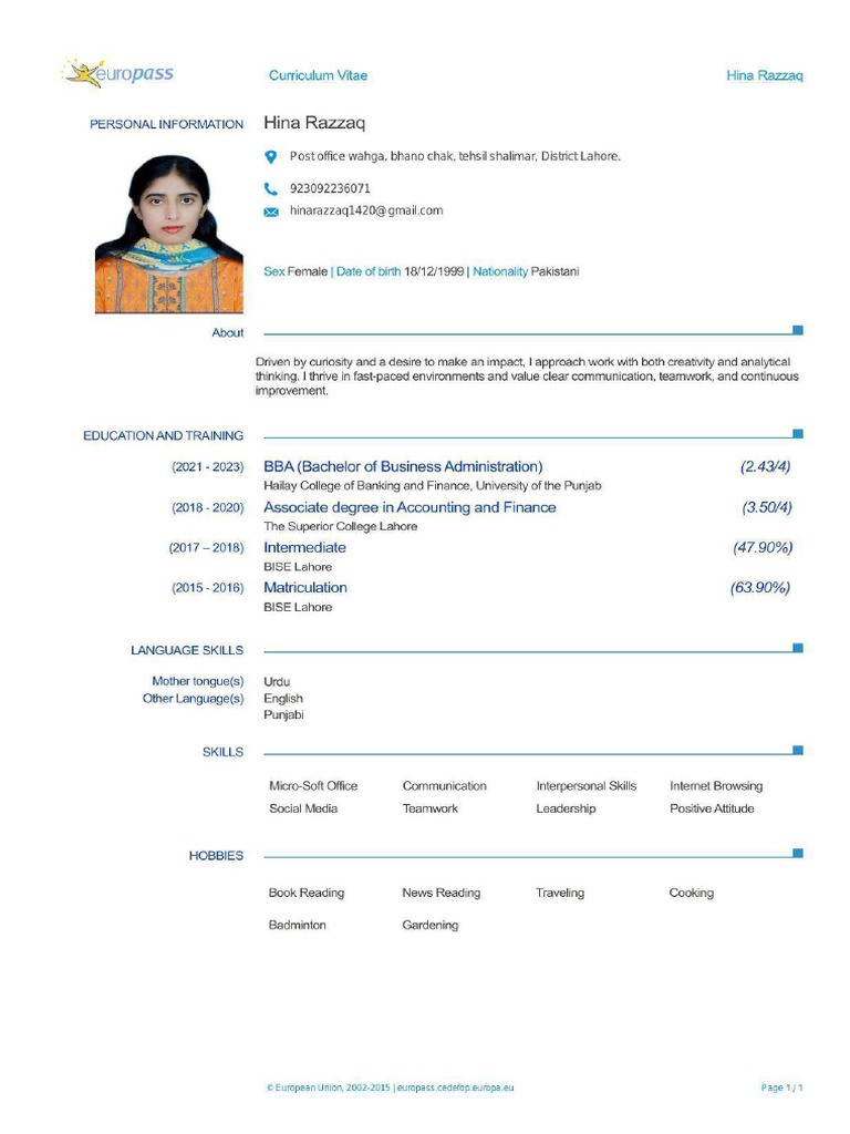 Hina CV | PDF