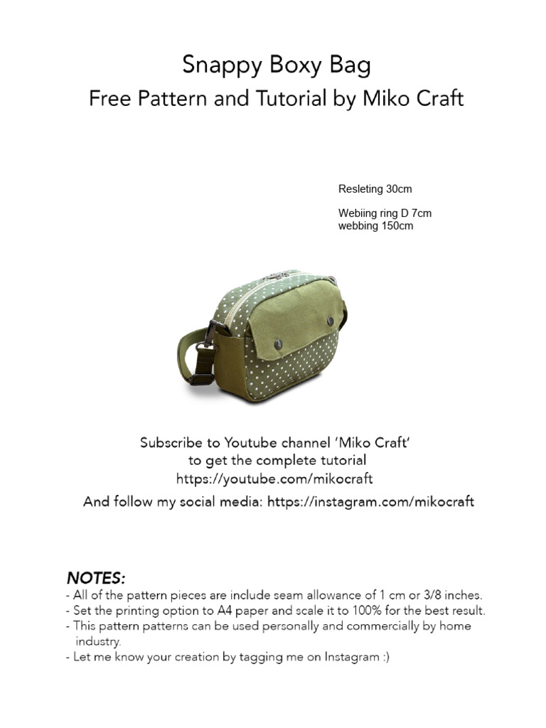 Snappy Boxy Bag - Free Pattern and Tutorial by Miko Craft | PDF