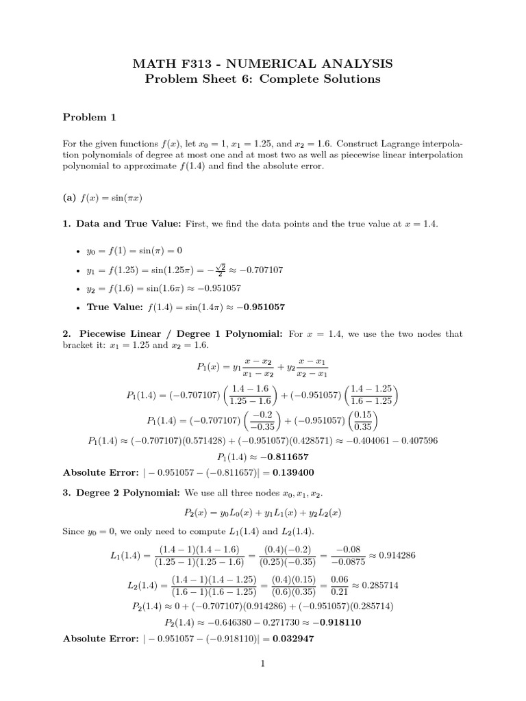 Numerical Analysis: Lagrange Interpolation Solutions | PDF | Finite ...