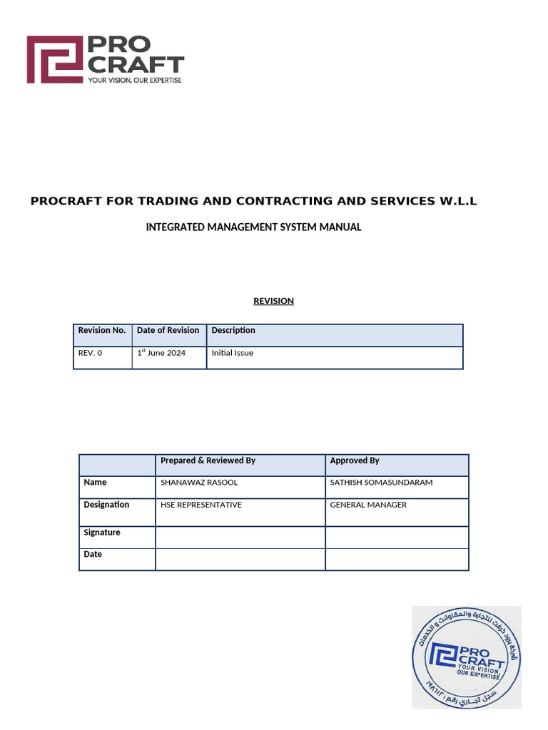 Procraft Ims Manual (Safety, Quality & Env.) | PDF | Occupational ...