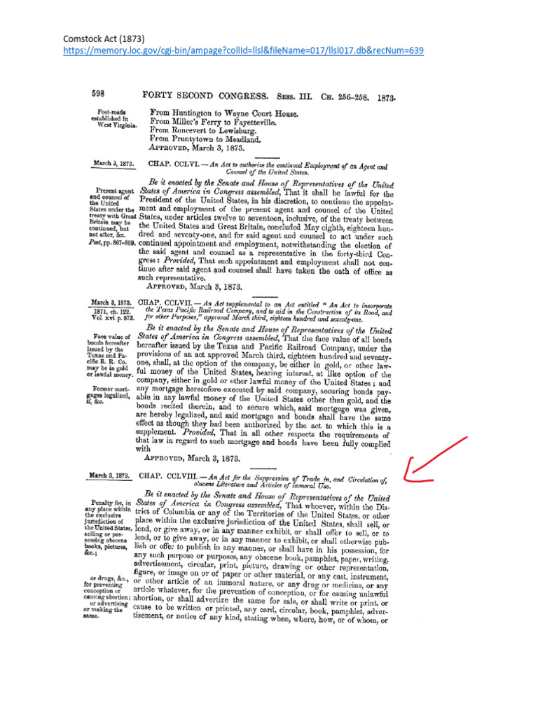 Overview of the Comstock Act (1873) | PDF