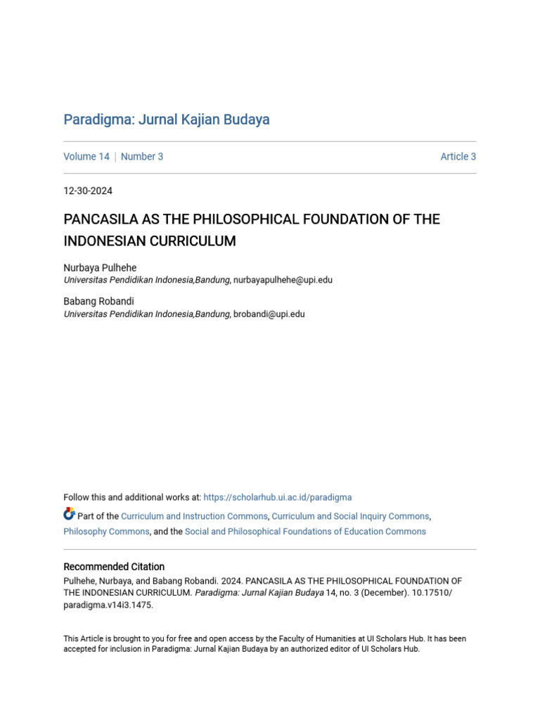 Pancasila As The Philosophical Foundation of The Indonesian Curriculum ...