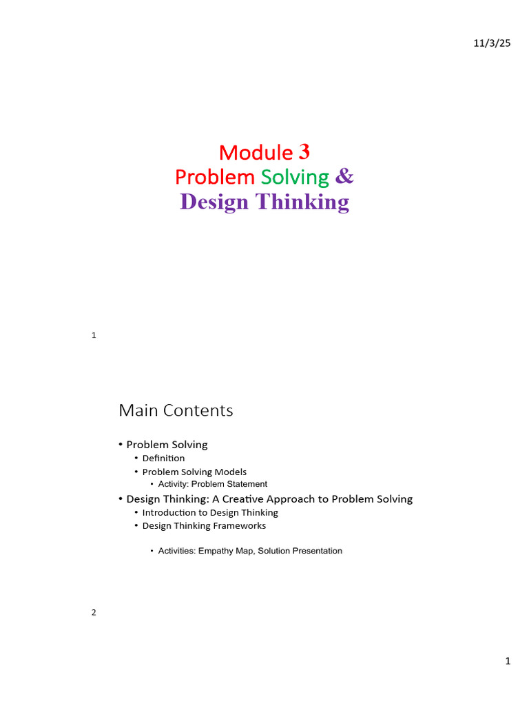 2025 - Module 3 Problem Solving & Design Thinking - Handout | PDF ...