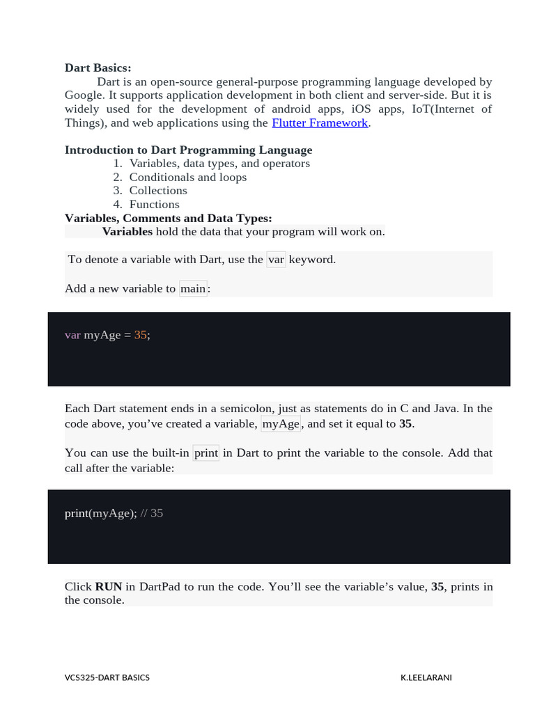 Dart Basics | PDF | Parameter (Computer Programming) | Boolean Data Type