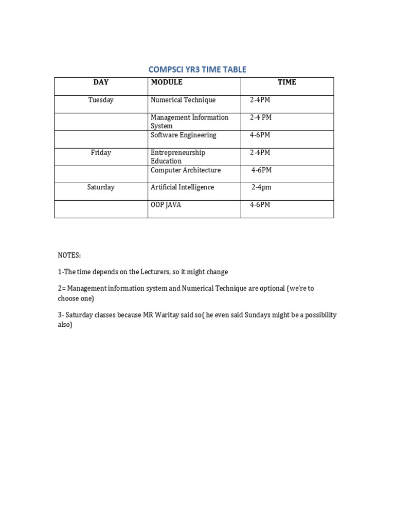 Compsci Yr3 Timetable | PDF