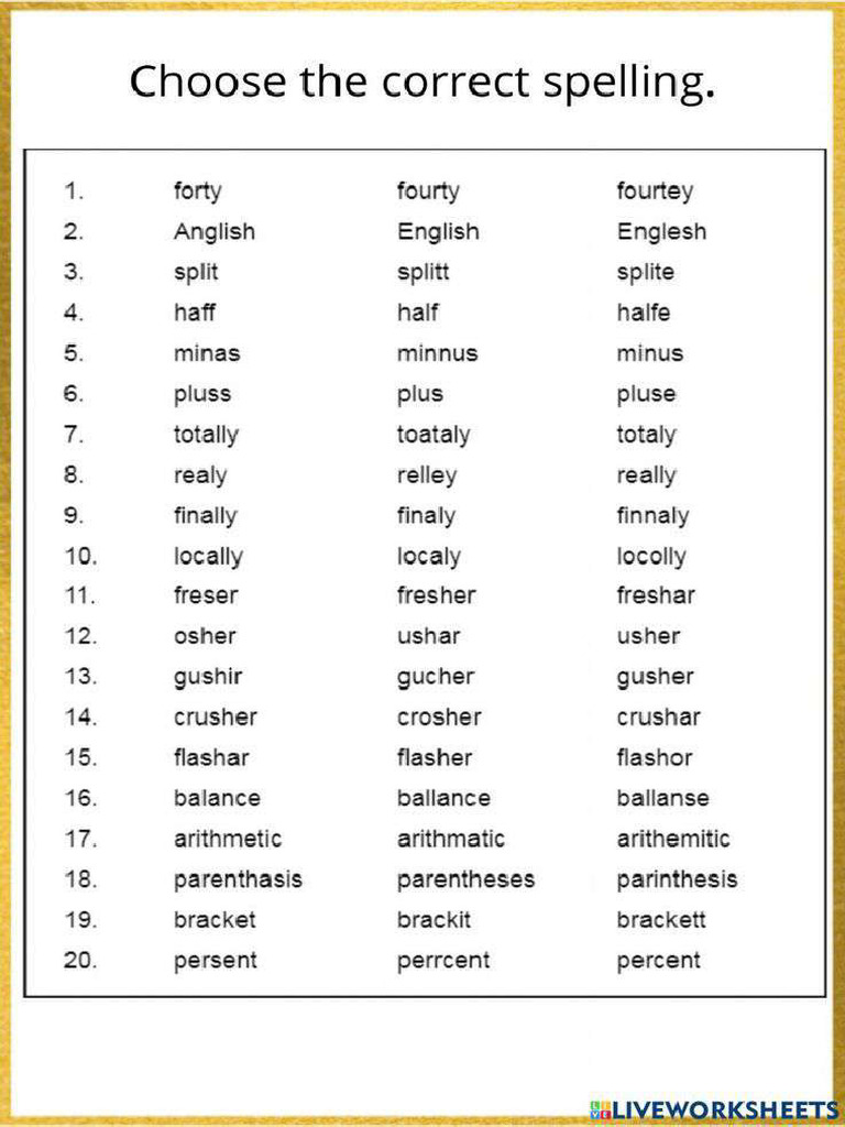 Incorrect Spelling Worksheet | PDF