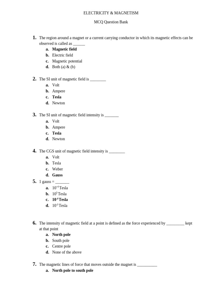 Chp2_ Magnetism Mcq | PDF | Magnetic Field | Electromagnetism