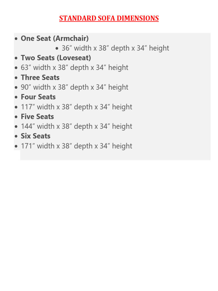 Sofa Dimensions | PDF | Couch | Upholstery